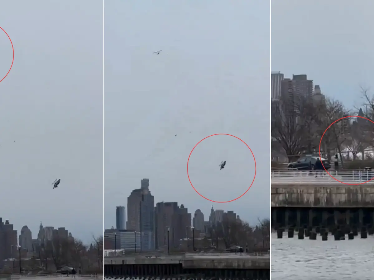 Video shows exact moment helicopter broke apart mid-air and fell from ...