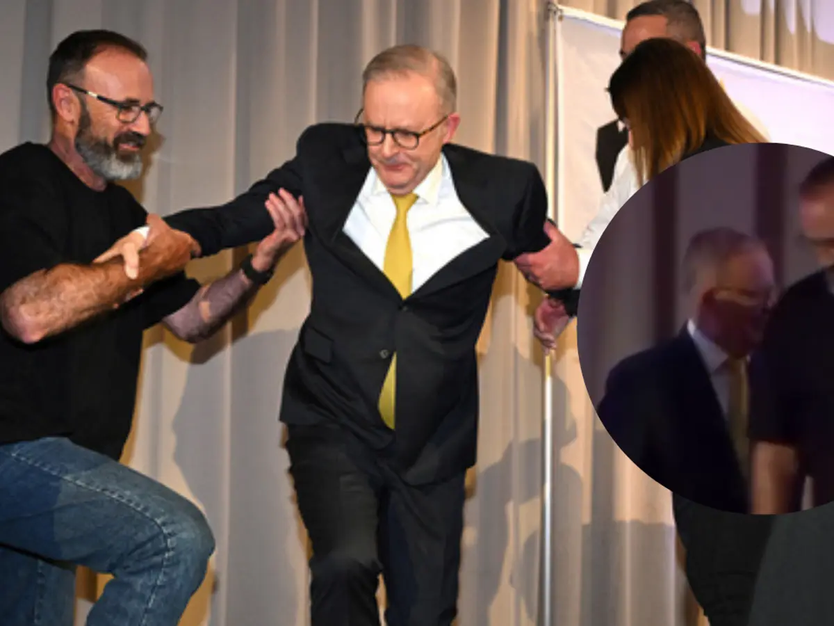 Australia PM Anthony Albanese falls off stage during campaign event ...