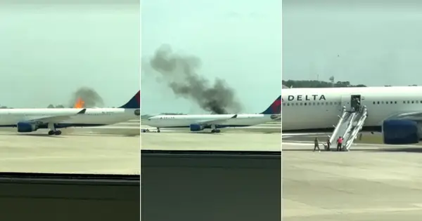 Dramatic video shows Delta plane's engine on fire in Orlando, forcing ...